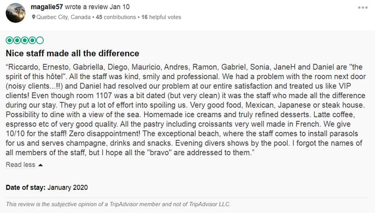 Beach Palace Customer Review