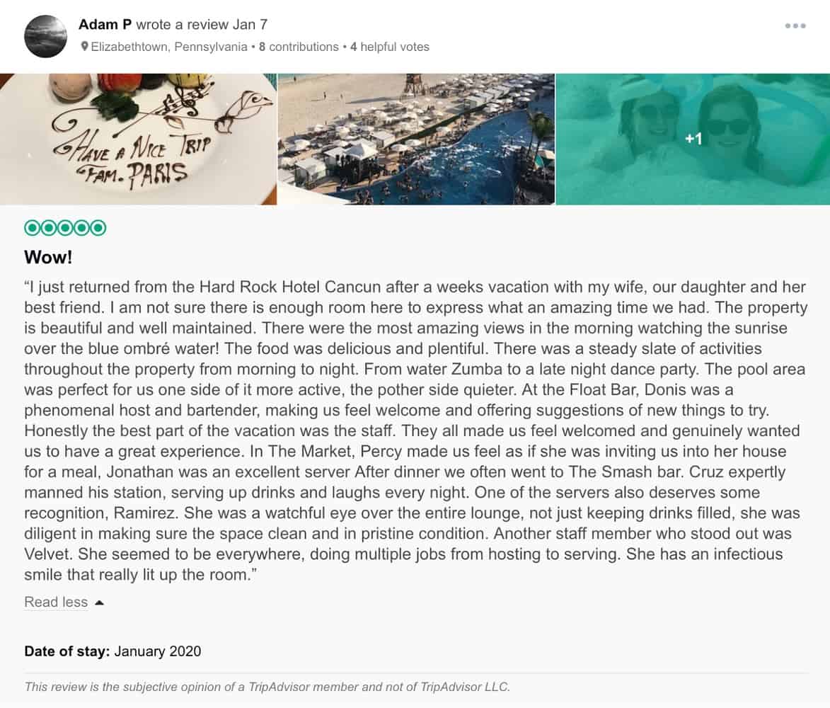 Hard Rock Cancun Customer Review