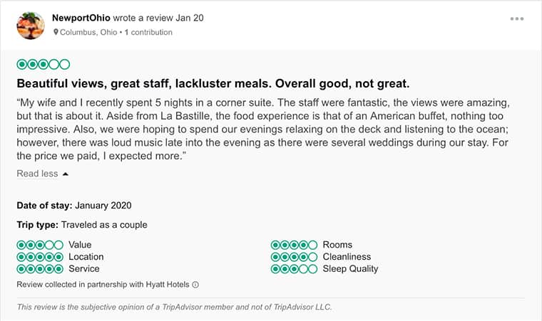 Hyatt Ziva Customer Review 2