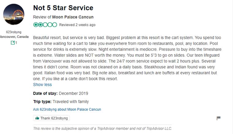 Moon Palace Customer Review 3