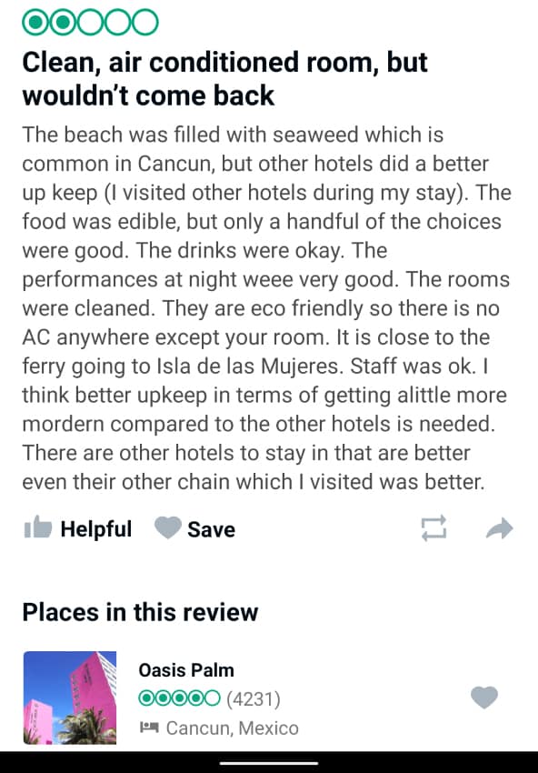 Oasis Palm Cancun Customer Review 1