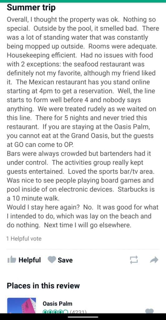Oasis Palm Cancun Customer Review 2