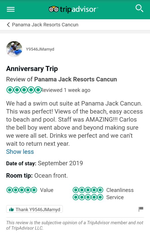 Panama Jack Cancun Customer Review 1