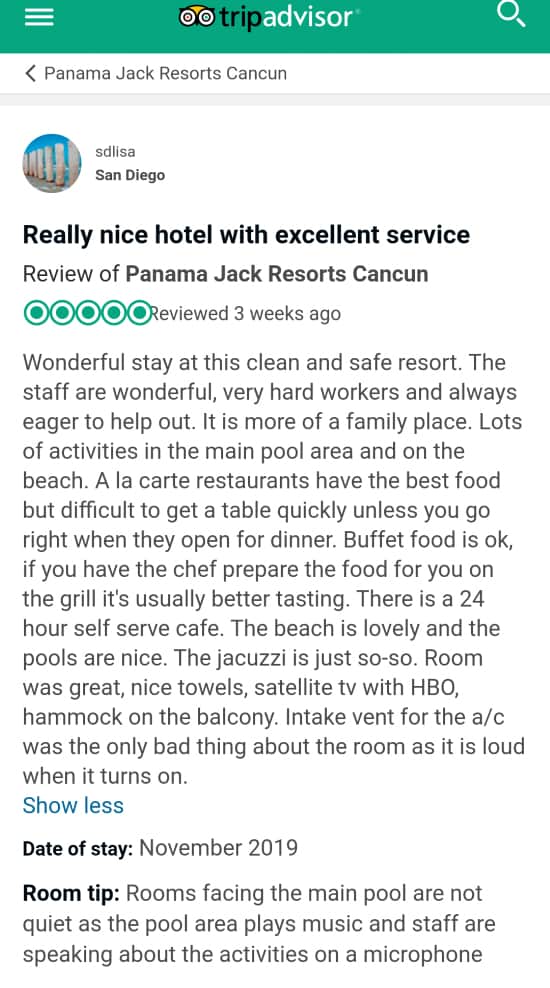 Panama Jack Cancun Customer Review 2