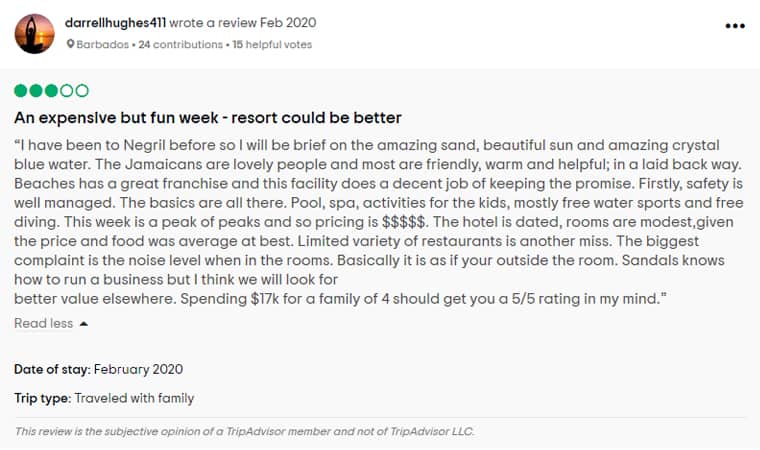 Beaches Negril Customer Review 2