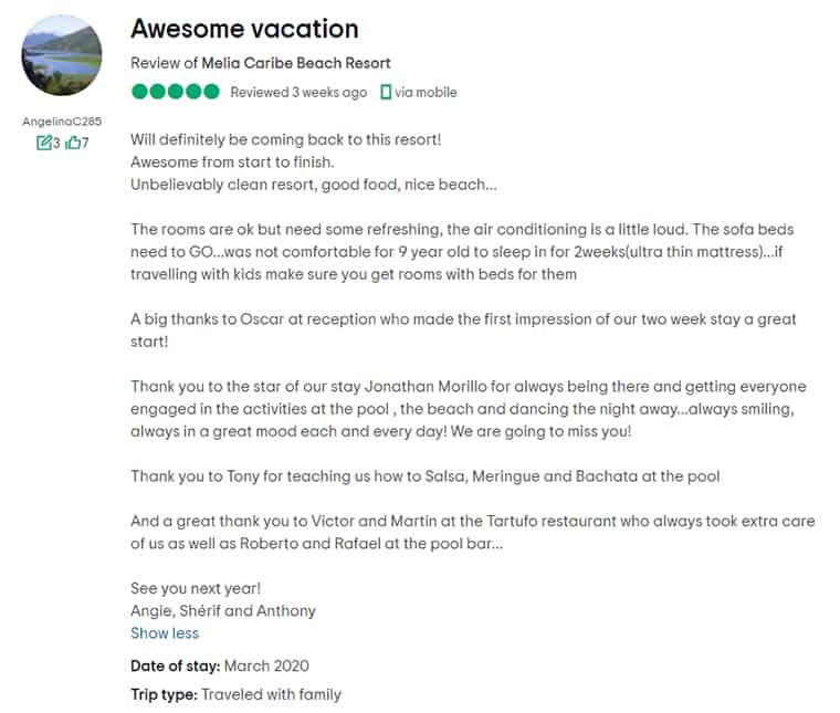 Melia Caribe Punta Cana Customer Review 2