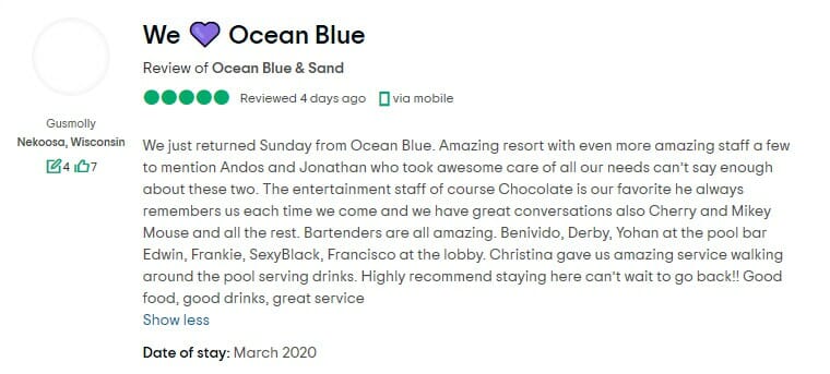 Ocean Blue & Sand Beach Resort Customer Review 1