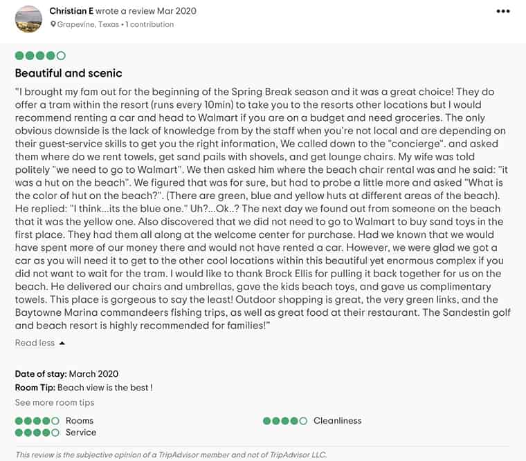 Sandestin Golf And Beach Resort Customer Review 1