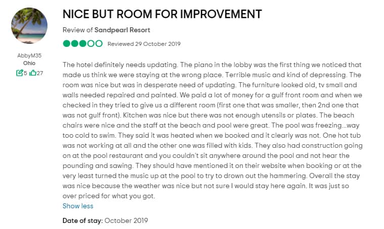 Sandpearl Resort Clearwater Customer Review 3