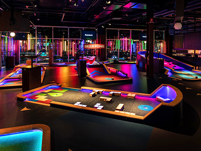 Welcome to Puttshack, where traditional mini-golf gets a neon makeover that would make Vegas blush. The future of putting is bright – literally.
