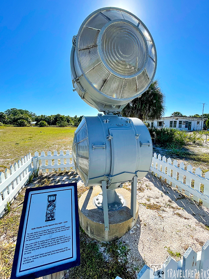 This vintage optic display once guided ships safely through treacherous waters, now preserved as a testament to maritime innovation.