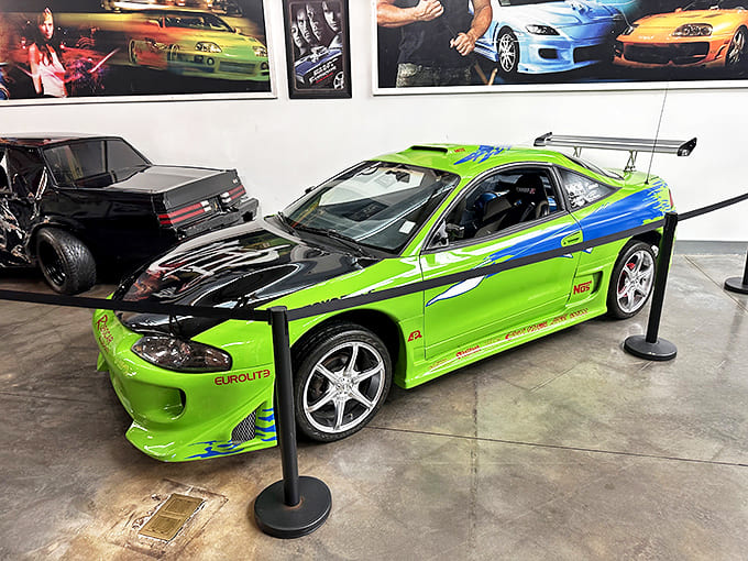 Fast and furious indeed! This iconic green 1995 Mitsubishi Eclipse from the original film looks ready to race, minus the danger of exploding NOS systems.