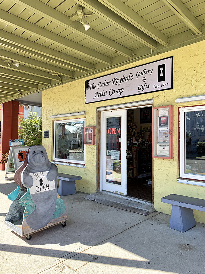 The Cedar Keyhole Gallery welcomes visitors with folk art charm that would make your grandmother smile approvingly.