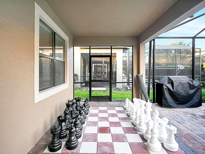 Outdoor chess with oversized pieces makes you feel sophisticated, even if your strategy is just moving pieces randomly.