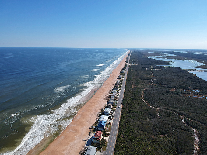 A1A's ribbon of asphalt hugs the shoreline, creating the ultimate front-row seat to Atlantic's endless blue performance.