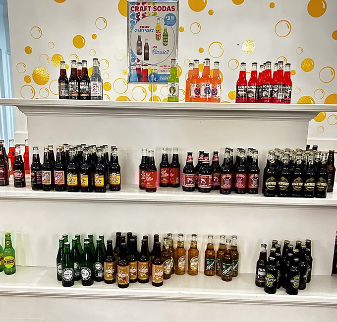 Craft sodas line up like liquid jewels &ndash; proving that Sweet Pete's takes beverages as seriously as their confections.