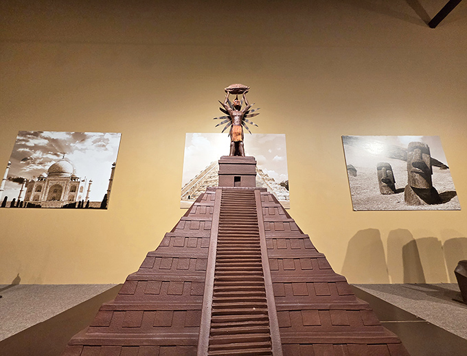Chocolate pyramids and Mayan artifacts showcase the incredible artistry possible when cocoa meets serious talent and patience.