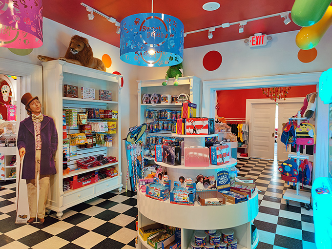 Willy Wonka would approve of this toy section, where classic games and candy novelties create a nostalgic playground for all ages.