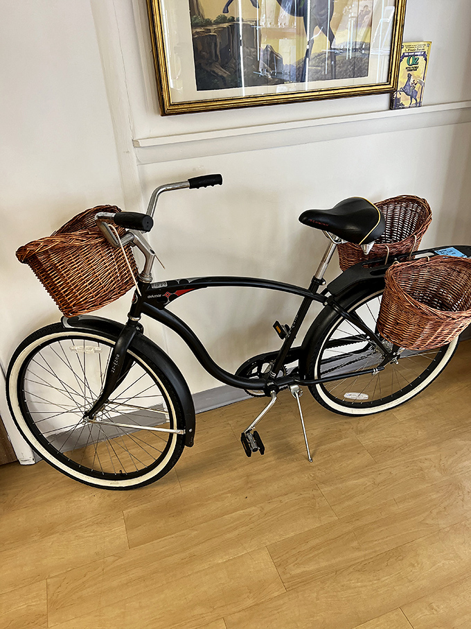 A vintage bicycle evokes Miss Gulch pedaling through Kansas, that terrifying moment before she transformed into something even more frightening in Dorothy's tornado-induced dream.