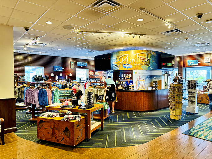 The retail shop offers tasteful marine-themed merchandise &ndash; browse Guy Harvey apparel while digesting that delicious seafood feast you just enjoyed.