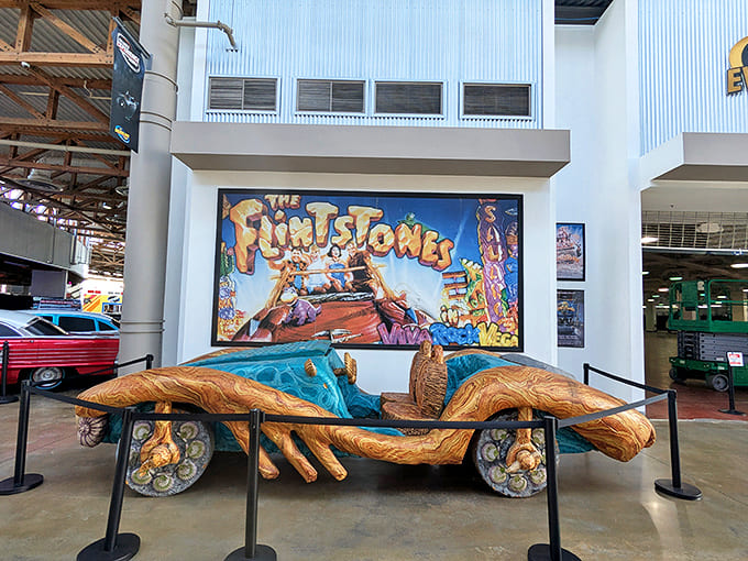 Yabba dabba doo! The Flintstones' foot-powered prehistoric vehicle brings cartoon transportation to life with its whimsical wooden design and dinosaur-inspired details.