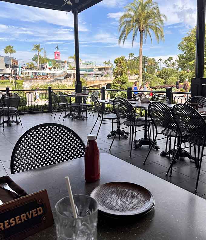 Outdoor seating lets you enjoy Florida weather while contemplating the architectural marvel you just dined inside and the dessert you just conquered.