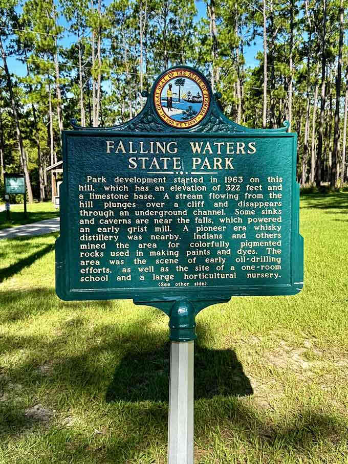 This historical marker tells the story of whiskey distilleries and oil drilling, proving that even paradise has had some interesting career changes over the years.
