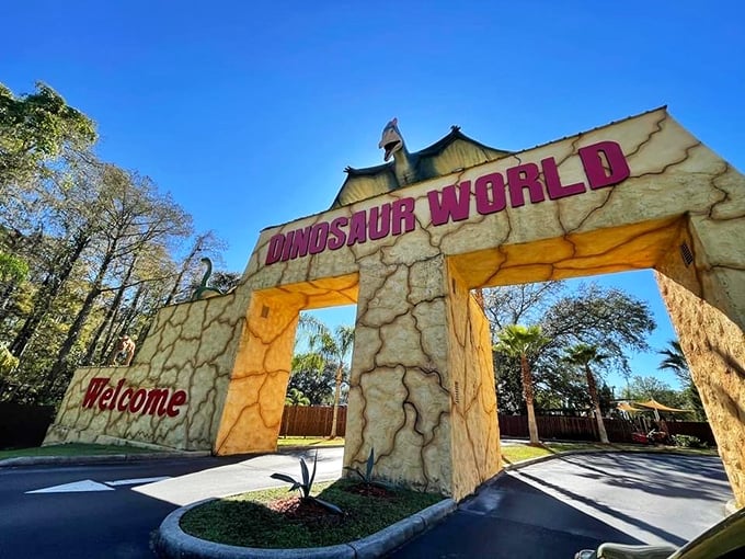 The entrance to prehistoric paradise – where "Jurassic Park" meets small-town charm without the whole "running for your life" business.