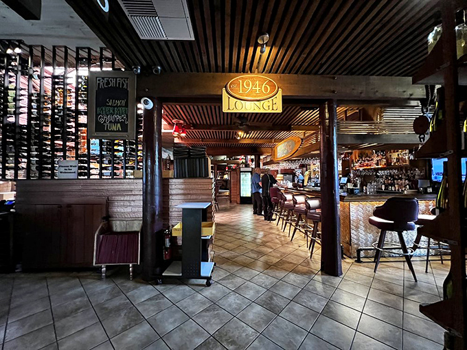 The 1946 Lounge offers intimate seating and warm lighting, creating the perfect atmosphere for savoring one of their signature cocktails or rare wines.