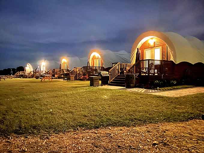 When the sun goes down at the ranch, the wagons light up like a scene from the world's most comfortable Western, minus the bandits and plus the WiFi.
