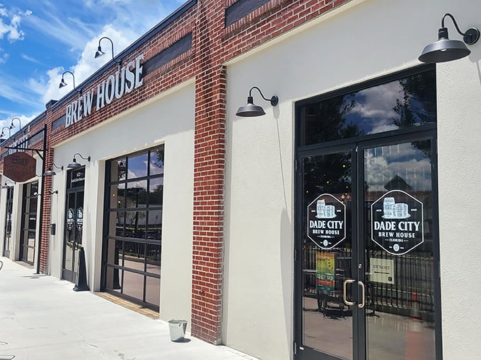 The Dade City Brew House welcomes visitors with its classic brick facade and promise of craft beer perfection.
