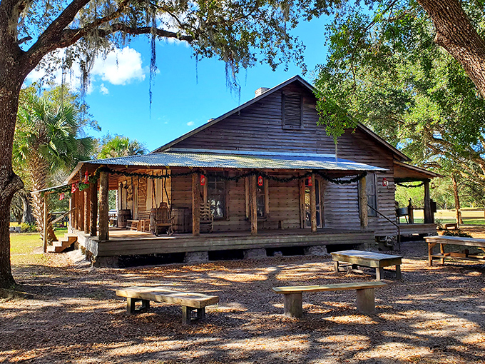 Step back in time at Fort Christmas Historical Park, where pioneer life comes alive through preserved cracker-style homes.
