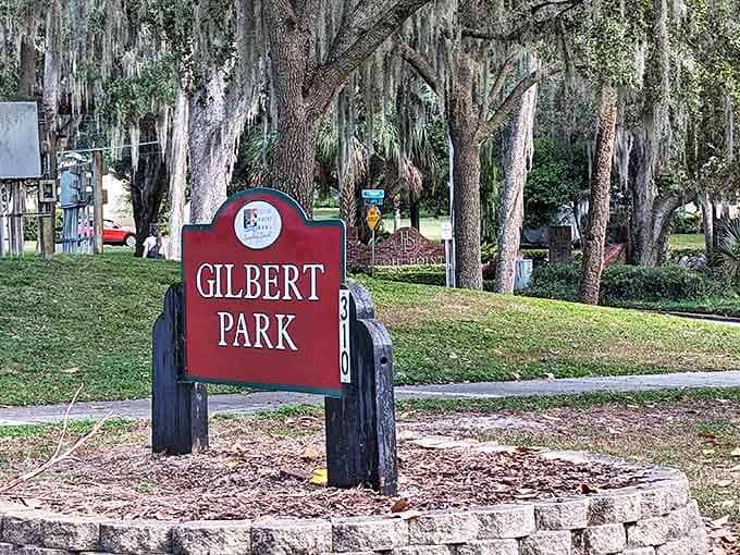 Gilbert Park's sprawling oaks offer shade that feels about 10 degrees cooler than anywhere else &ndash; nature's air conditioning at its finest.