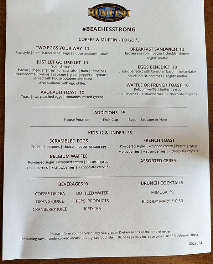 Rise and shine! The breakfast menu features classics with coastal flair &ndash; that Eggs Benedict with Canadian bacon looks like morning perfection.