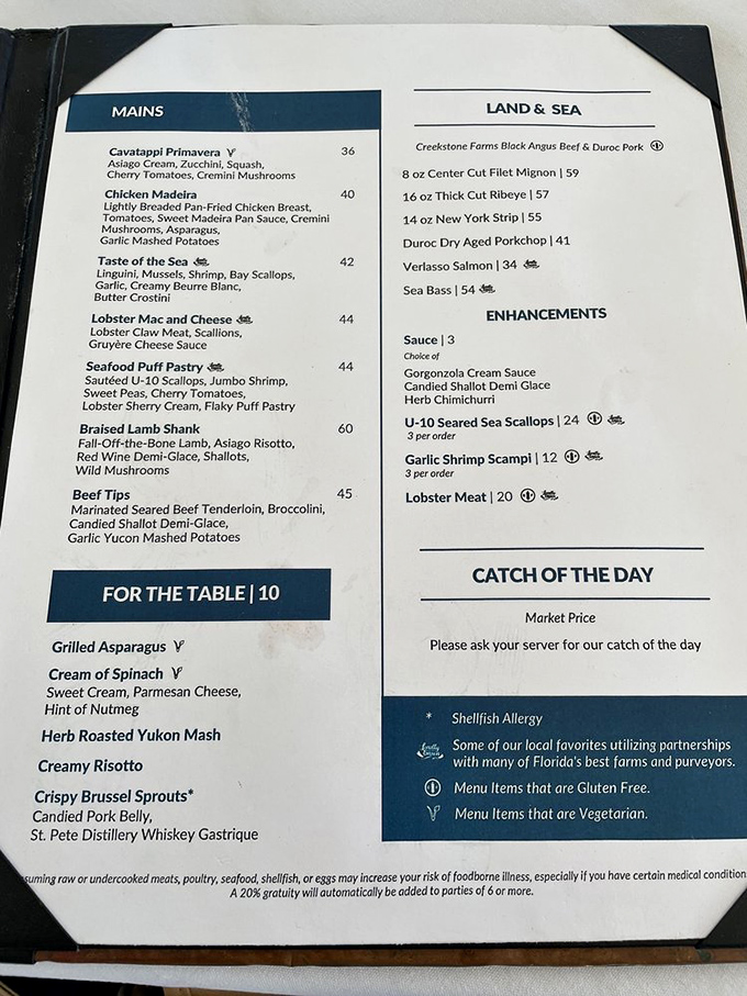 The menu reads like coastal poetry &ndash; from Cavatappi Primavera to Fall-Off-the-Bone Lamb, each dish competing with the view for your attention.