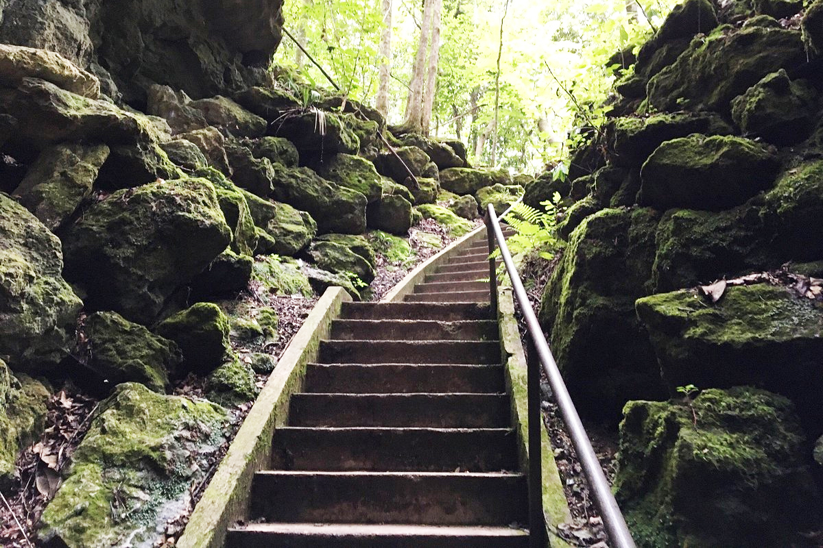 350 feet down to the cave entrance