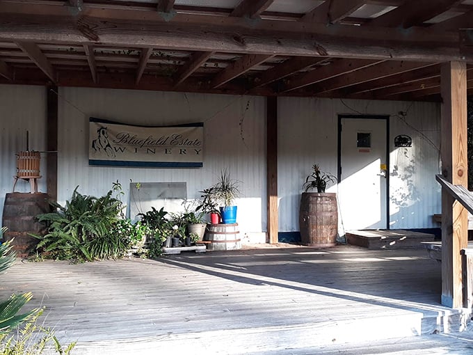 Simple pleasures done right &ndash; a shaded porch at this Gainesville winery creates the perfect spot for afternoon sipping and relaxation.
