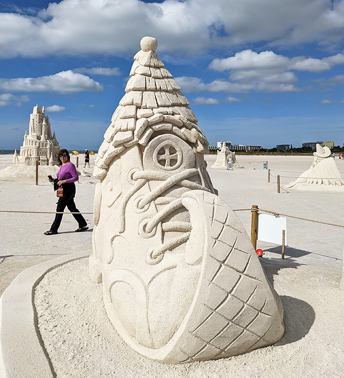 Sand artists transform ordinary grains into extraordinary coastal masterpieces, proving Florida beaches offer more than just sunbathing opportunities.