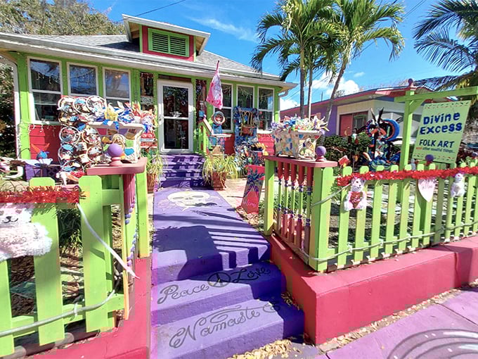 Divine Excess Folk Art lives up to its name with a riot of colors and textures that practically shout "come inside and be amazed!"