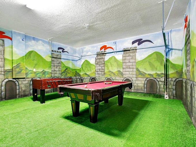 The game room's Super Mario theme makes you want to jump on things, which is probably not recommended indoors.