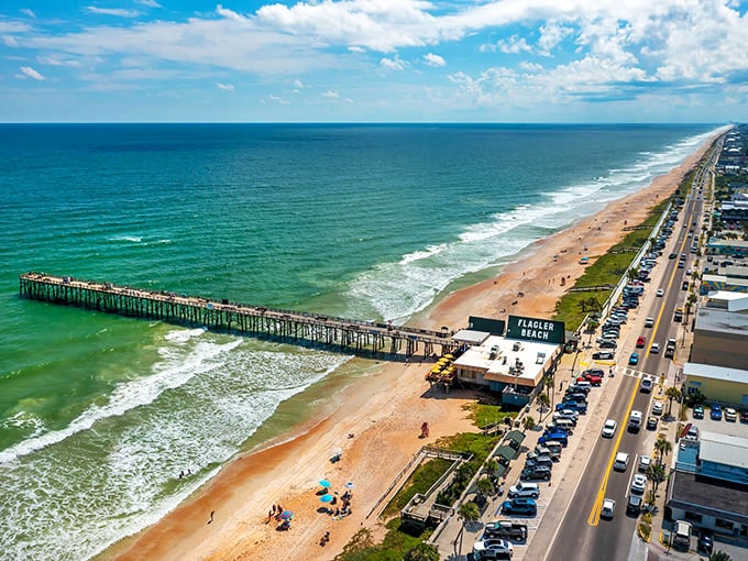 Flagler Beach's iconic pier stretches toward the horizon, offering A1A travelers a perfect pause point for ocean gazing.