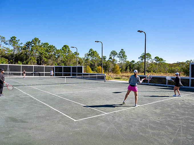 Practice your swing on our pristine courts, perfect for a friendly match under the beautiful, sunny Florida skies today.