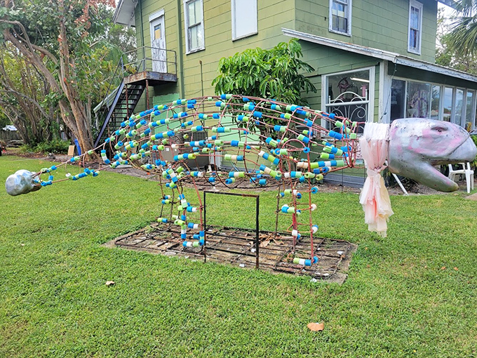 This wire manatee sculpture captures Florida's gentle sea cow in an unexpected medium, proving art can be both playful and environmentally conscious.
