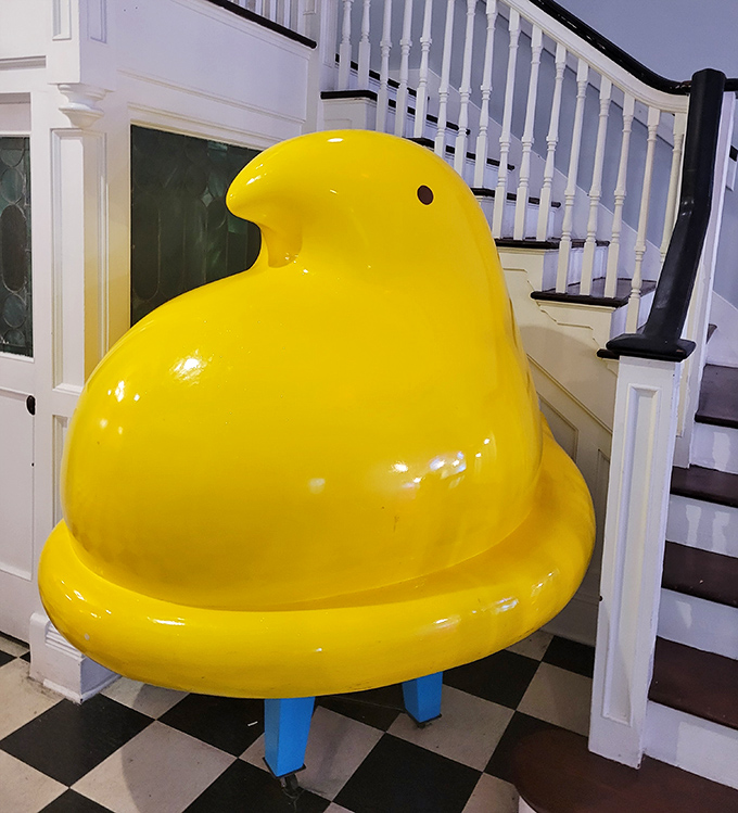 The giant yellow Peep stands guard like a sugary sentinel &ndash; possibly the world's most adorable security system.