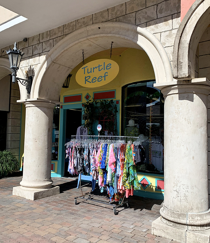 Turtle Reef's inviting storefront promises beachwear with European sophistication rather than typical tourist trinkets.