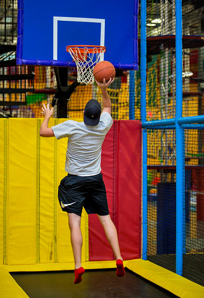 Basketball gets an adrenaline upgrade when played amid trampolines – Michael Jordan would approve of these gravity-defying slam dunk opportunities.
