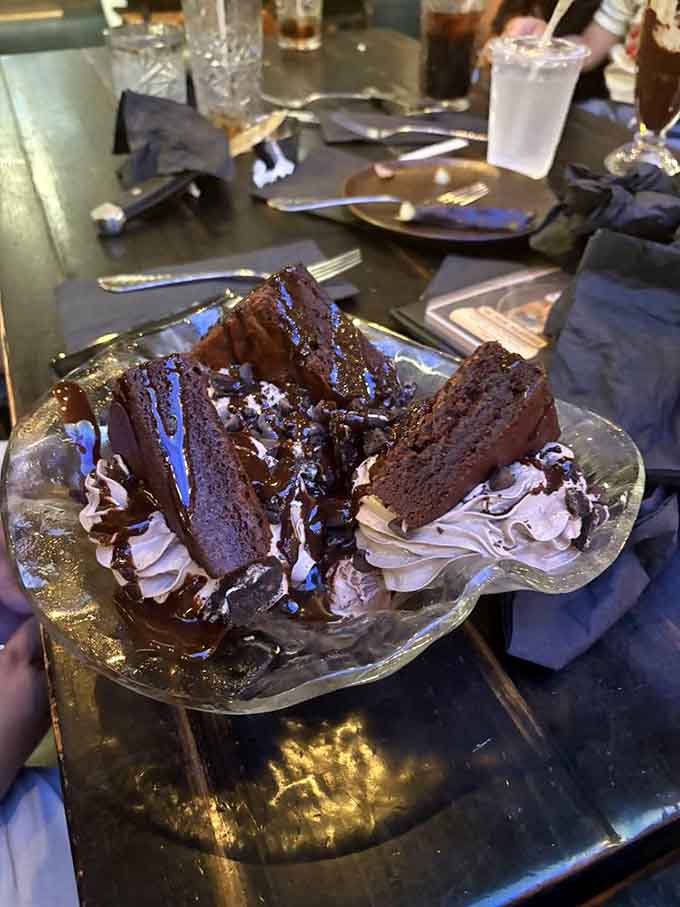 This brownie sundae is what happens when someone asks "how much chocolate?" and the answer is "yes, all of it."