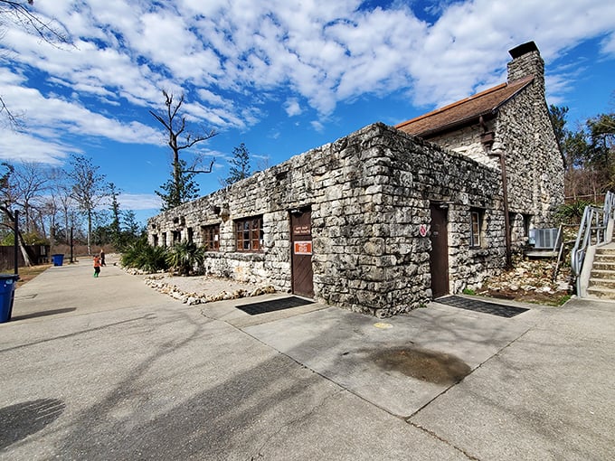 The historic stone building houses exhibits and information, its cool interior a welcome respite from Florida's notorious heat.