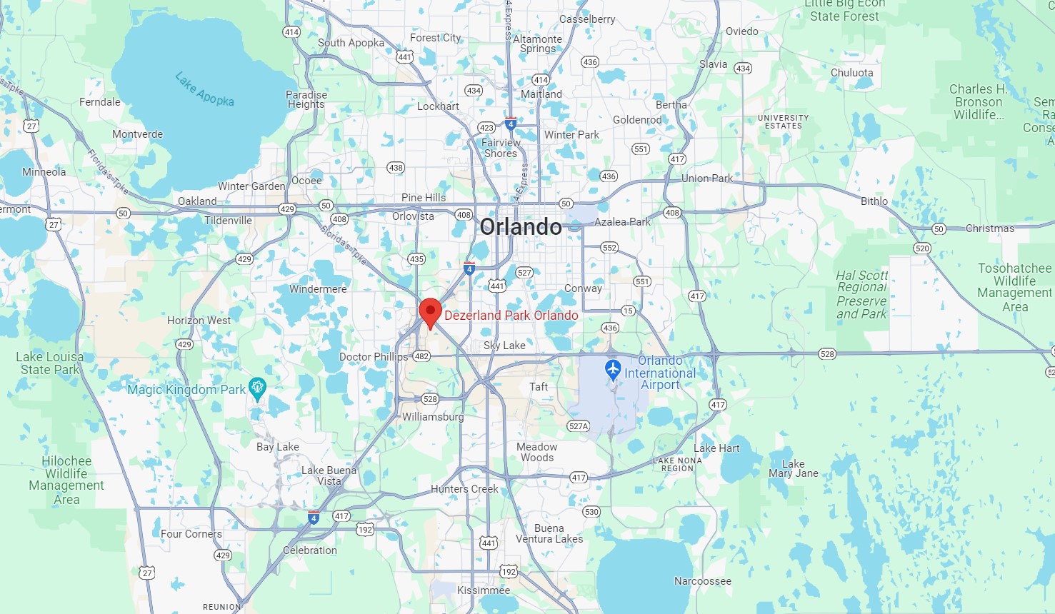 a google maps image highlighting the parks location