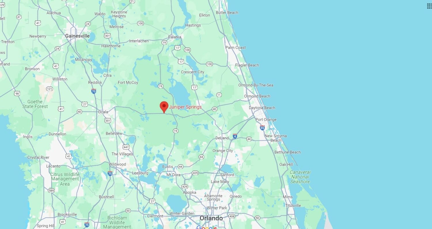 A Google map screenshot leading to Juniper Springs